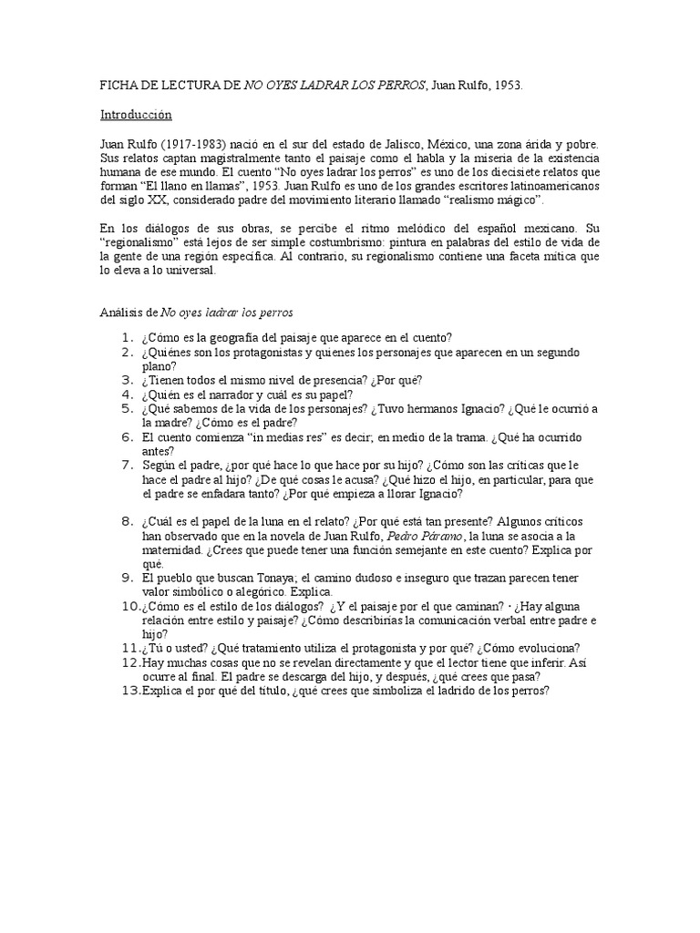 No Oyes Ladrar Los Perros Juan Rulfo | PDF