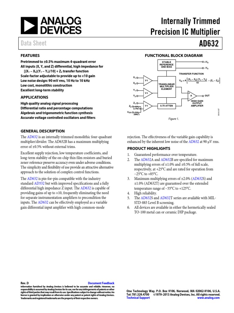 Ad632 Pdf Pdf Analog Devices Amplifier