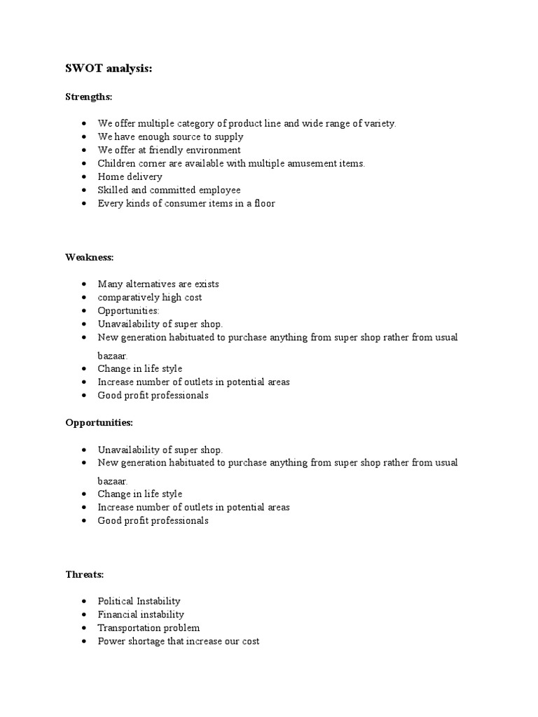 SWOT Analysis | PDF | Grocery Store | Retail