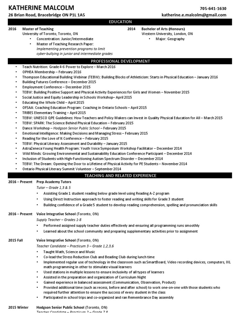 Katherine Malcolm Resume April 2016 | PDF | Mentorship | Quality Of Life