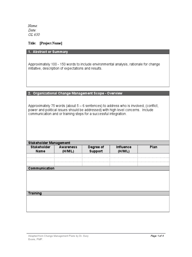 Final Project CMI Plan Template - OL 650 2015 | PDF | Change Management ...