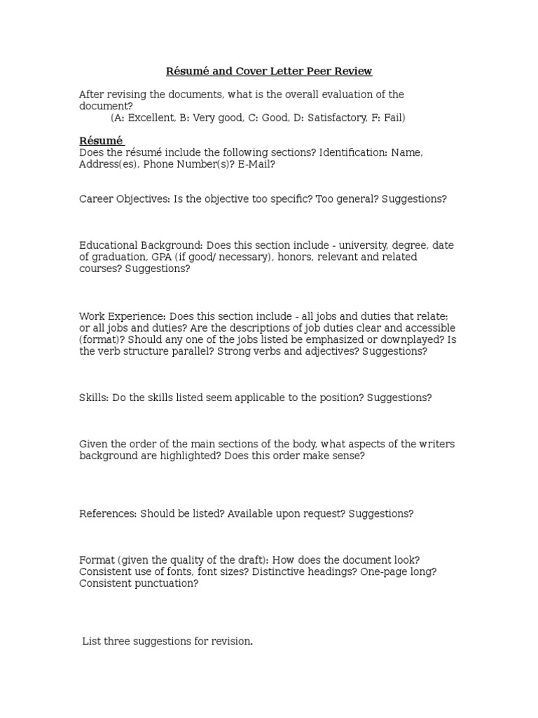 Résumé and Cover Letter Peer Review | PDF | Résumé | Paragraph