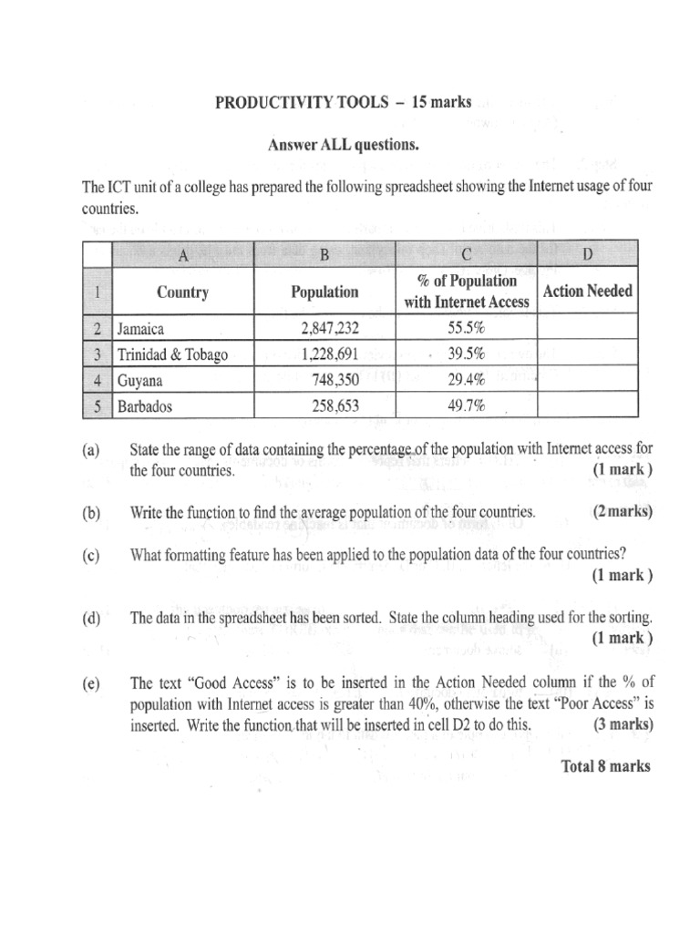Grade 10 Excel Practice Questions | PDF | Spreadsheet | Computer ...