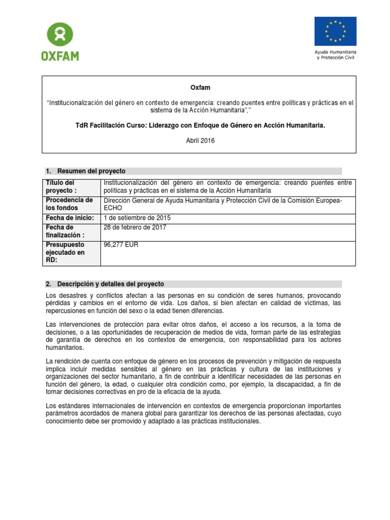 Capacitación en Género y Acción Humanitaria | PDF | Oxfam | Science