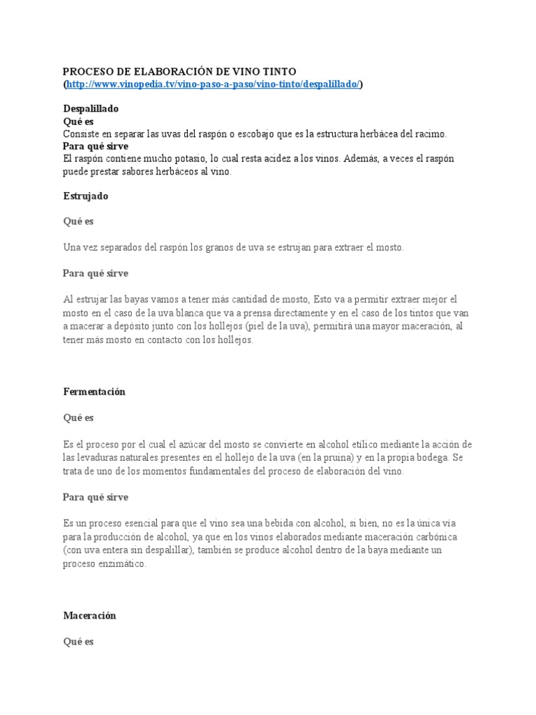 Proceso de Elaboración de Vino Tinto | PDF | Vinificación | Vino