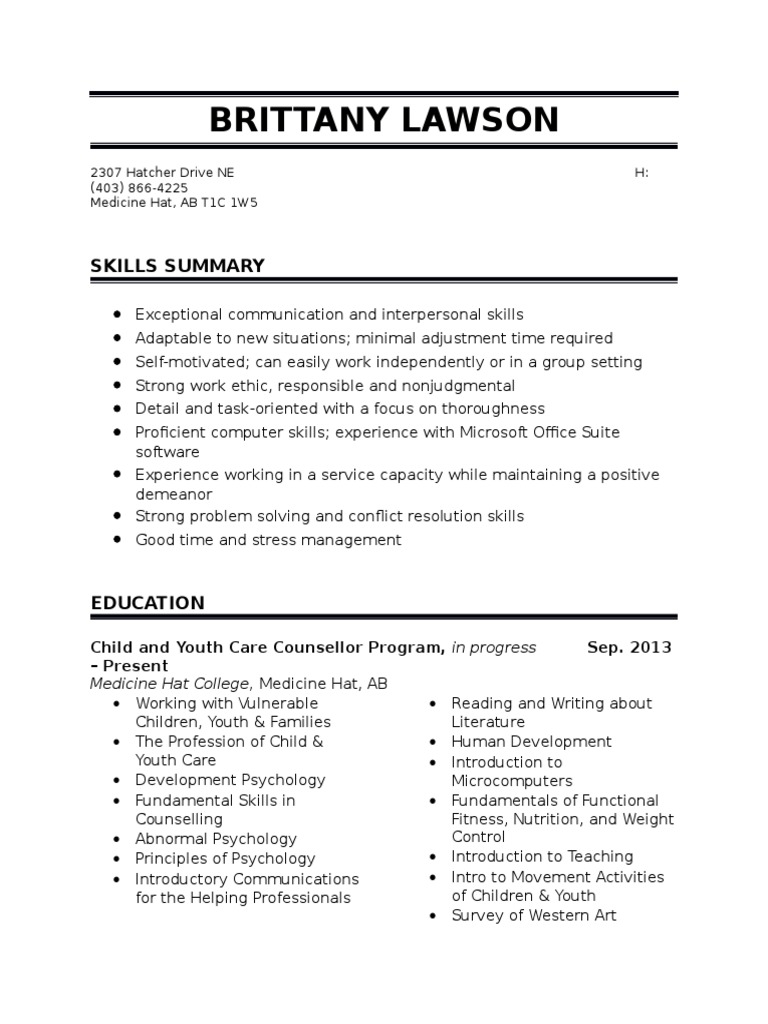Brittany Lawson: Skills Summary | PDF | Business | Psychology