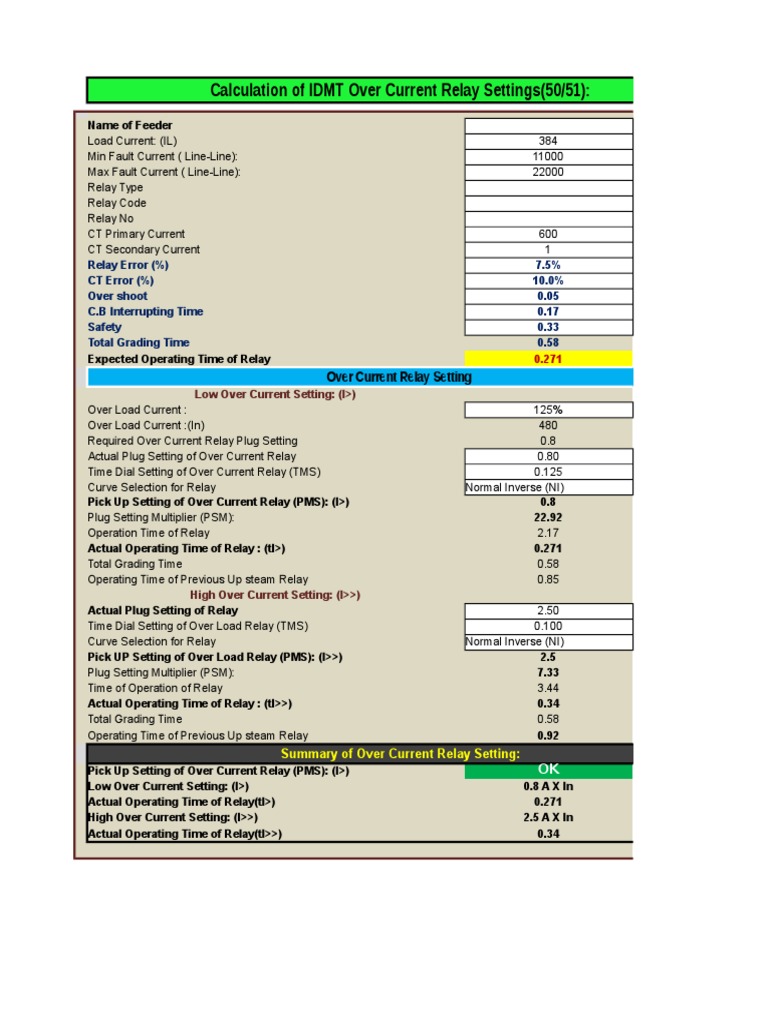 IDMT Relay Setting Calculations Guide | PDF | Relay | Electrical Components