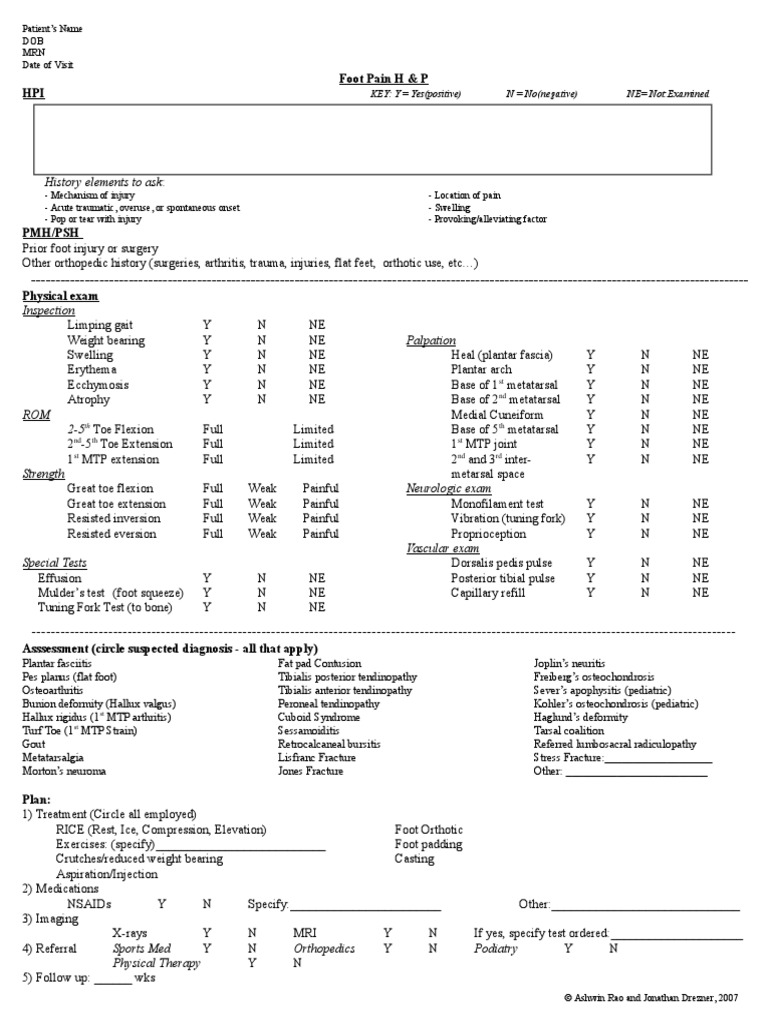 Ortho Foot Exam | Foot | Toe