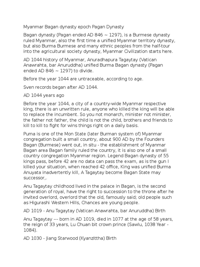 Myanmar's Bagan Dynasty History | PDF | Travel | Classics