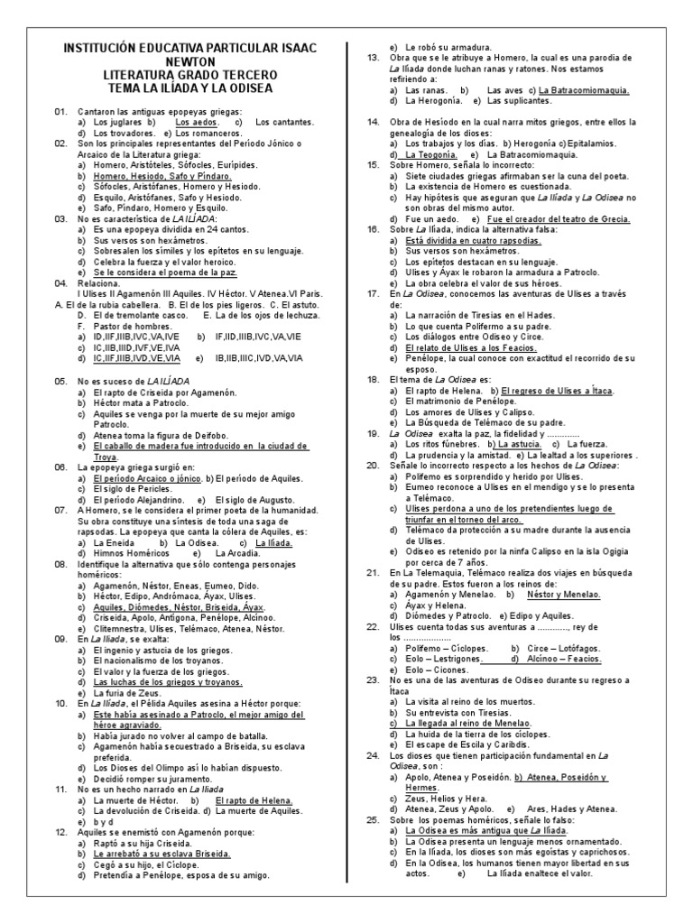 Literatura 3ro I Bim | PDF | Odiseo | Odisea