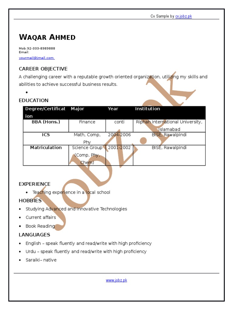 BBA Graduate CV Sample Template | PDF