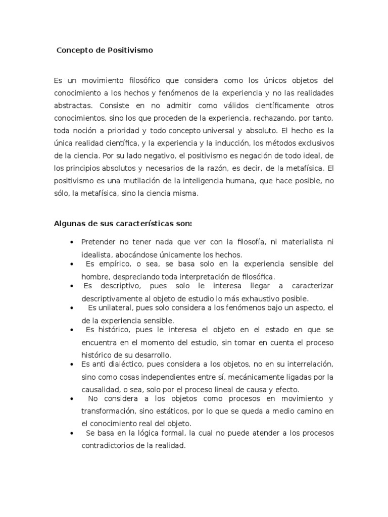 Concepto de Positivismo y Neopositivismo | PDF | Positivismo | Empirismo