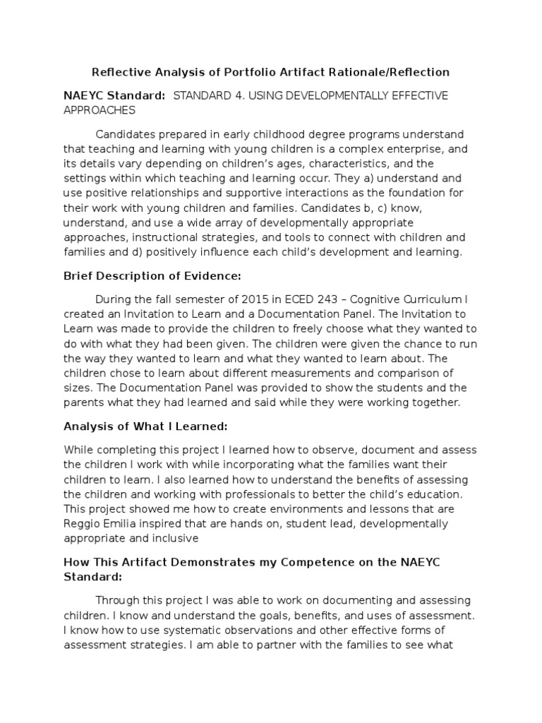 Standard 4 Artifact Rational Reflection | PDF | Child Development ...