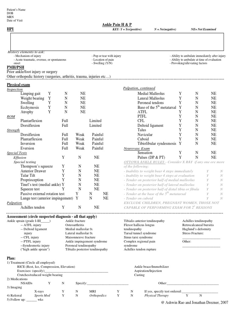 Ankle Examination Protocol Guide | PDF