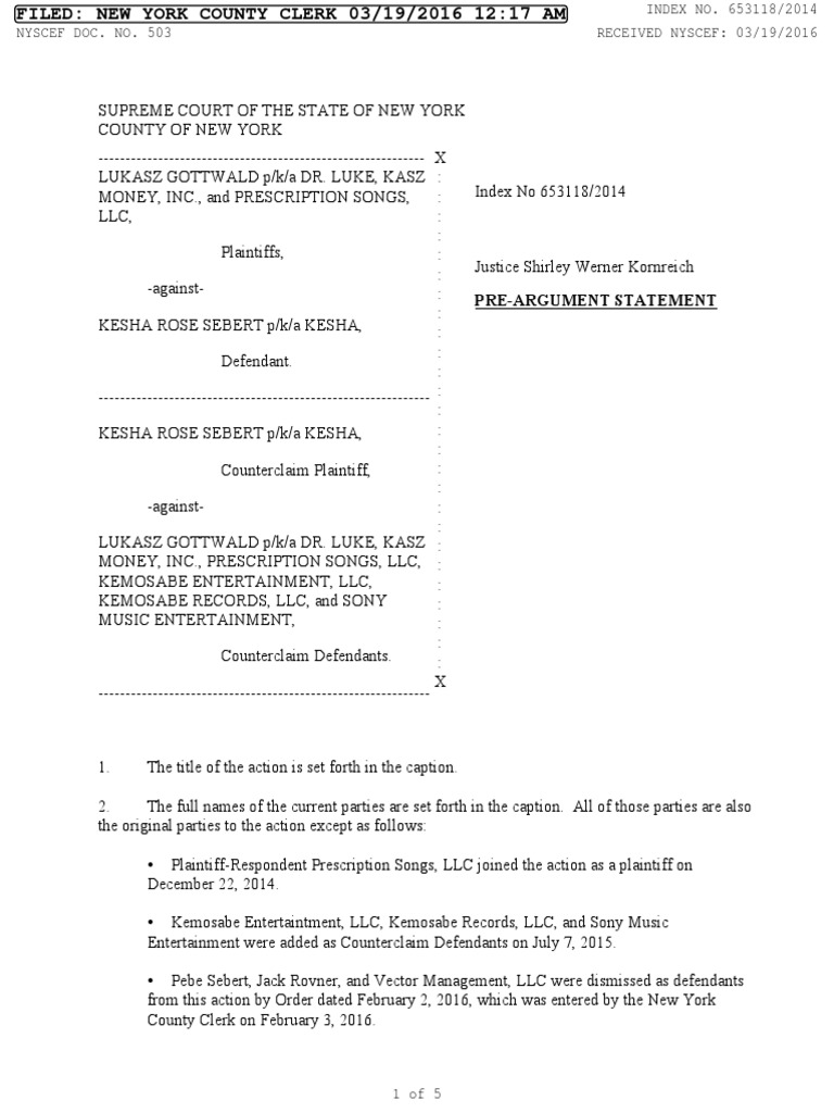 KESHA Pre-Argument Statement | PDF | Common Law | Justice