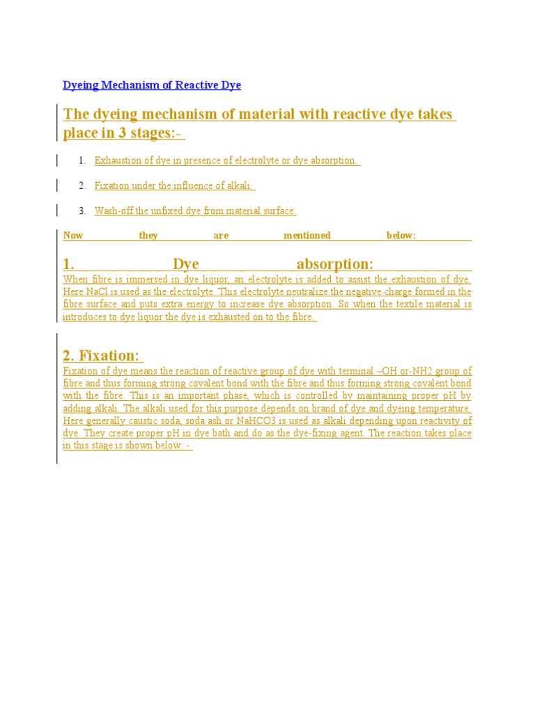 Reactive Dyeing Mechanism Explained | PDF