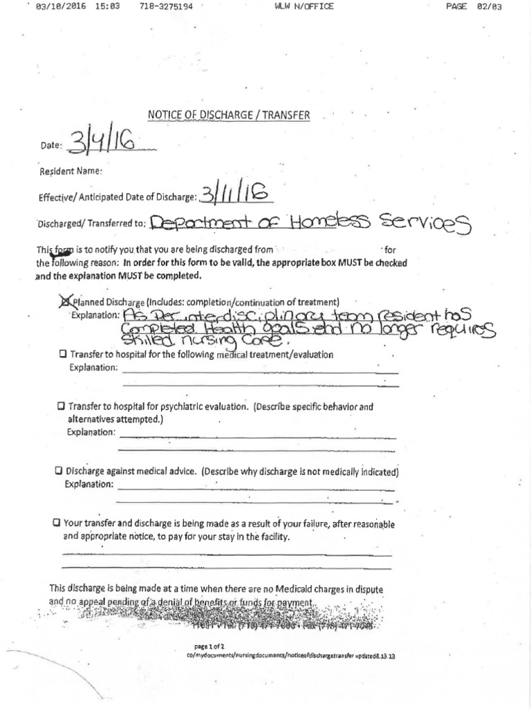 Nursing Home Notice of Discharge or Transfer | PDF