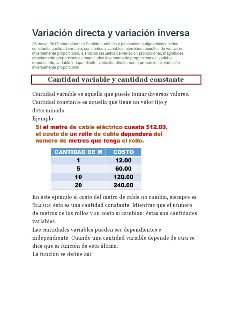 Variación Directa y Variación PDF | PDF | Función (Matemáticas ...