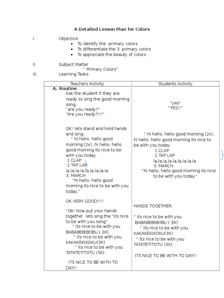 A Detailed Lesson Plan For Colors | PDF | Berry | Lesson Plan