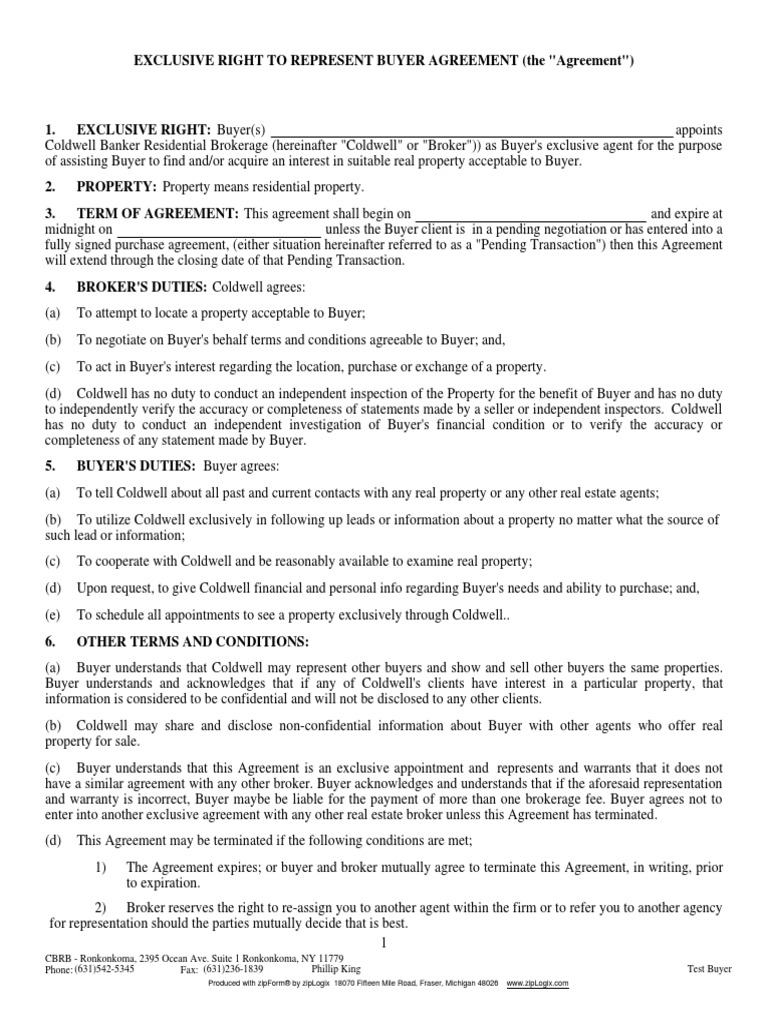 Exclusive Buyer Representation Agreement | PDF | Real Estate Broker ...
