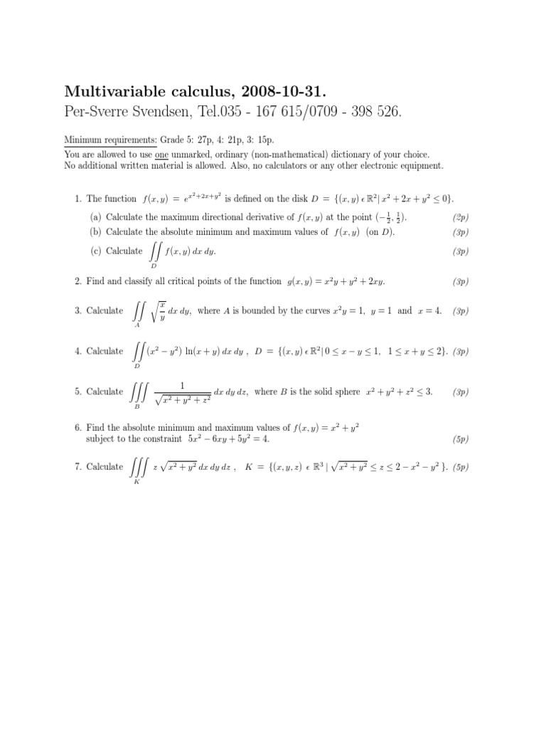 Multivariable Calculus, 2008-10-31. Per-Sverre Svendsen, Tel.035 - 167 615/0709 - 398 526 | PDF ...