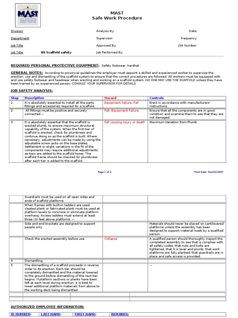 Safety Procedures for Erecting, Working on, and Dismantling Scaffolding ...