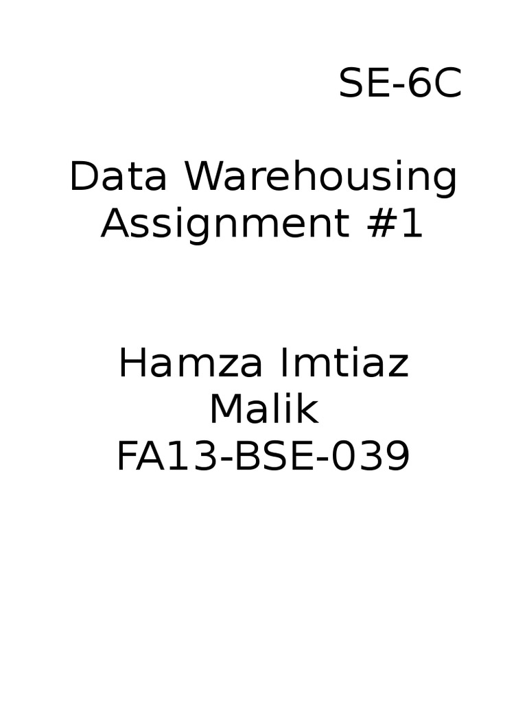 SE-6C Data Warehousing Assignment #1 Hamza Imtiaz Malik FA13-BSE-039 | Download Free PDF ...
