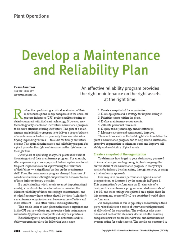 Develop A Maintenance and Reliability Plan | PDF | Reliability Engineering | Risk