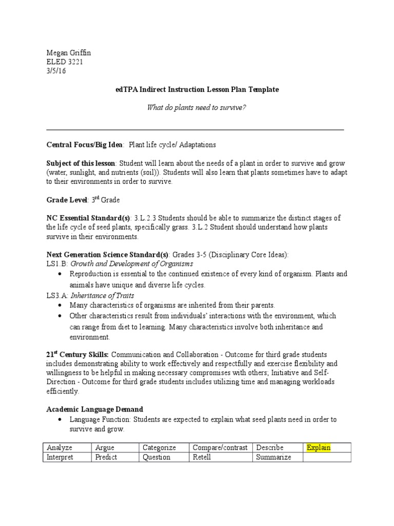 Plants Lesson Plan-Imb With Reflection | PDF | Teachers | Plants