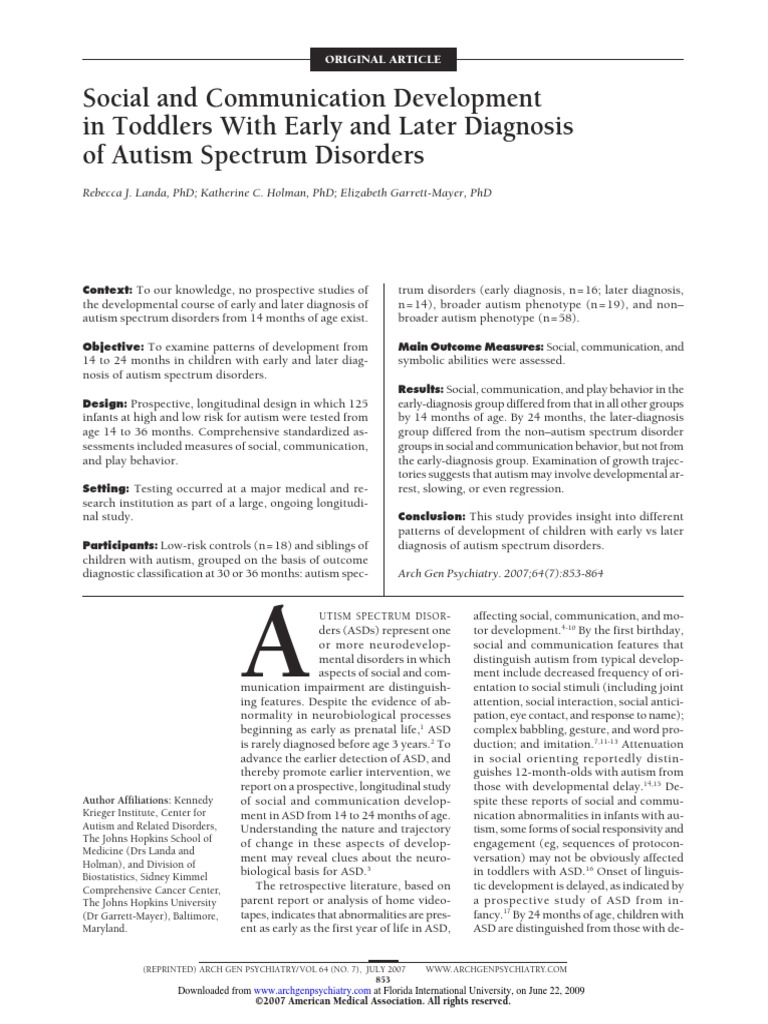 Social and Communication Development in Toddlers With Early and Later ...