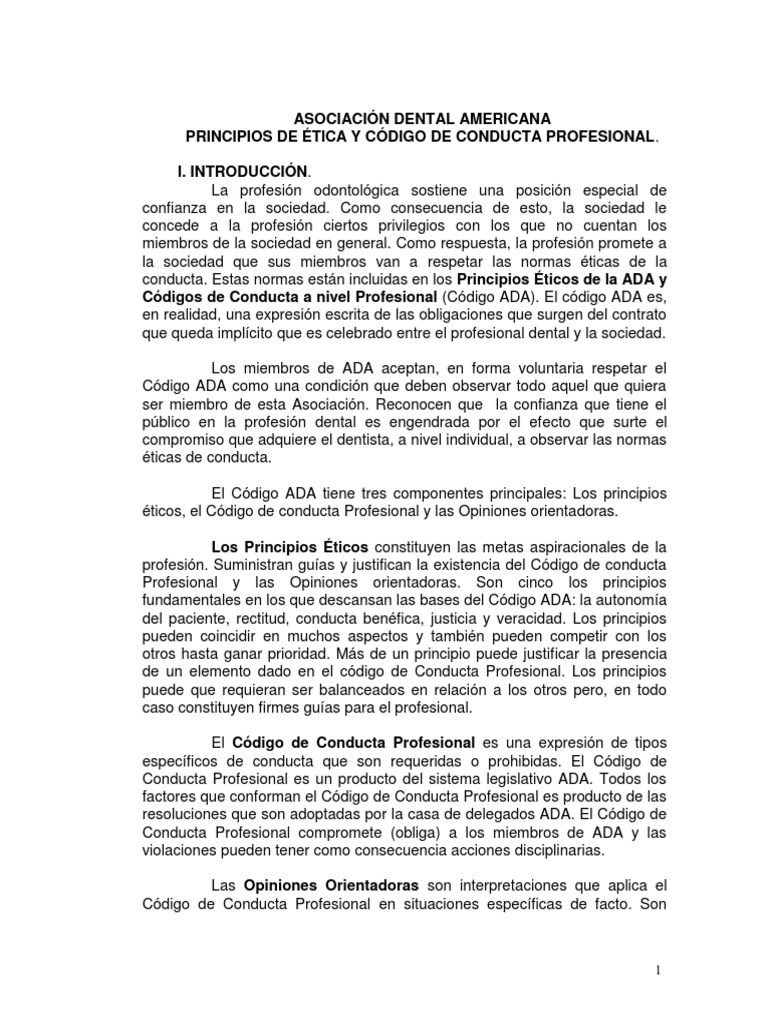 Código de Ética de la ADA en Odontología | PDF | Odontología | Propaganda