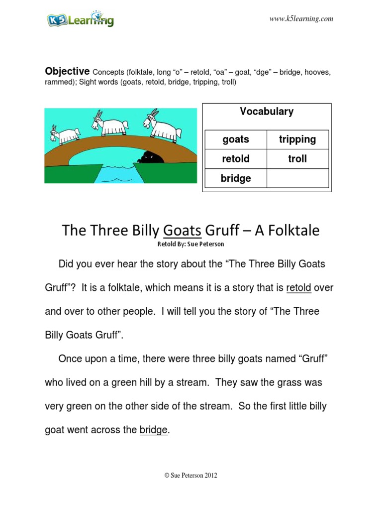 The Three Billy Goats Gruff - A Folktale: Objective | PDF