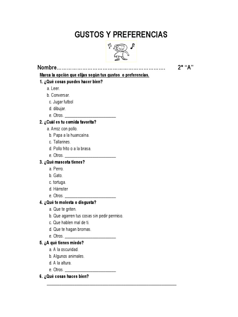 Gustos y Preferencias | PDF | Deportes y actividades al aire libre