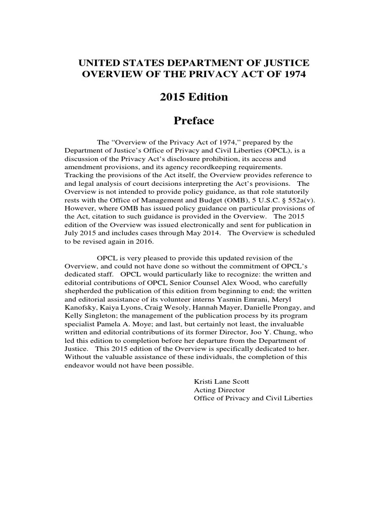 DOJ Overview of Issues Under Privacy Act 1974 - 2015 Edition | PDF ...
