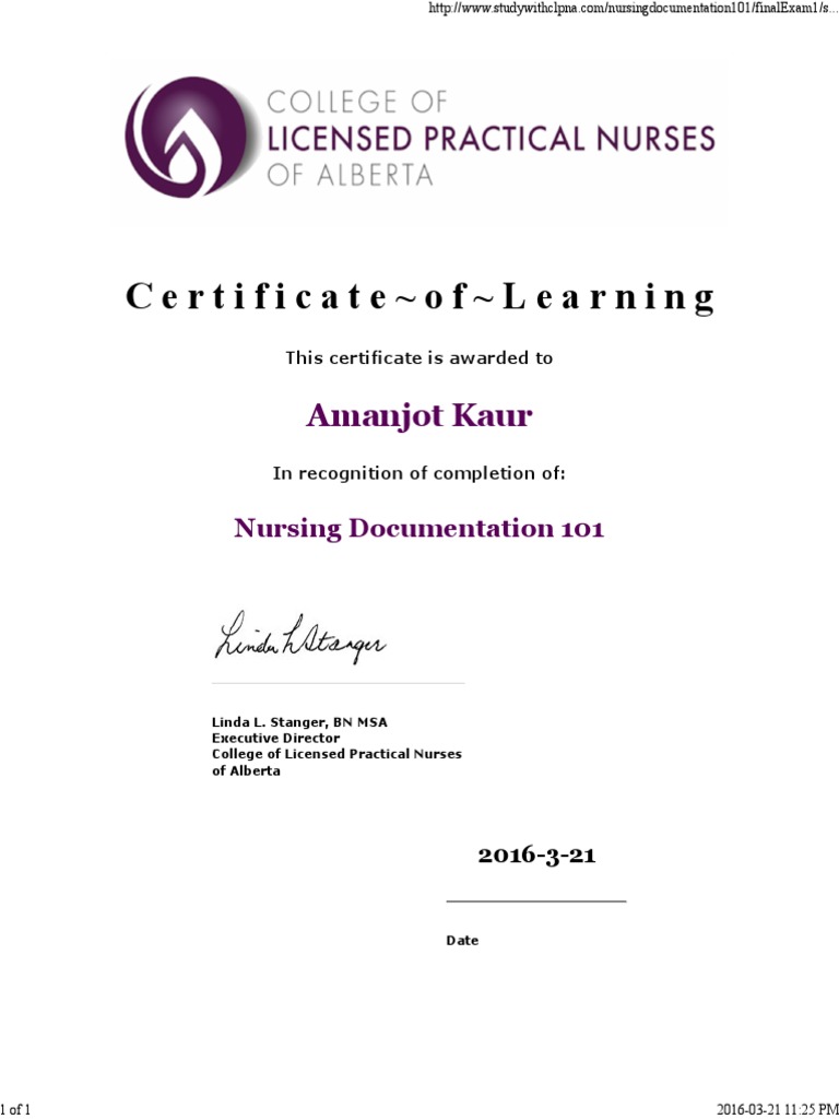 Documentation Certificate | PDF | Wellness