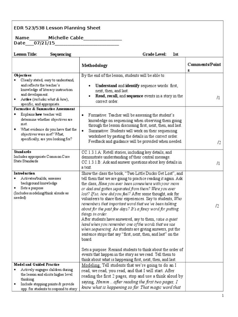 Sequencing with Dilly and Dally Ducks | PDF | Lesson Plan | Cognition