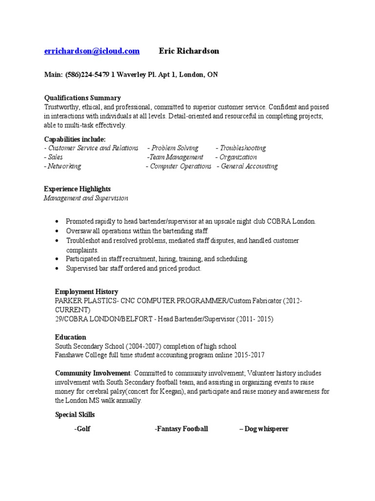 Eric Richardson's Professional Resume | PDF | Business