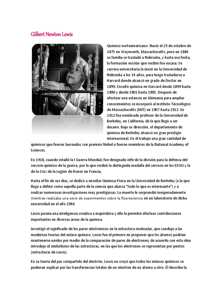 Gilbert Newton Lewis | PDF | Enlace químico | Electrón