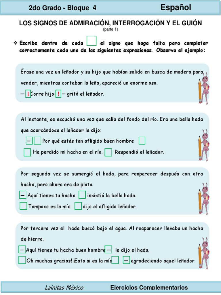 2do Grado - Español - Signos de Admiración, Interrogación y Guion | PDF