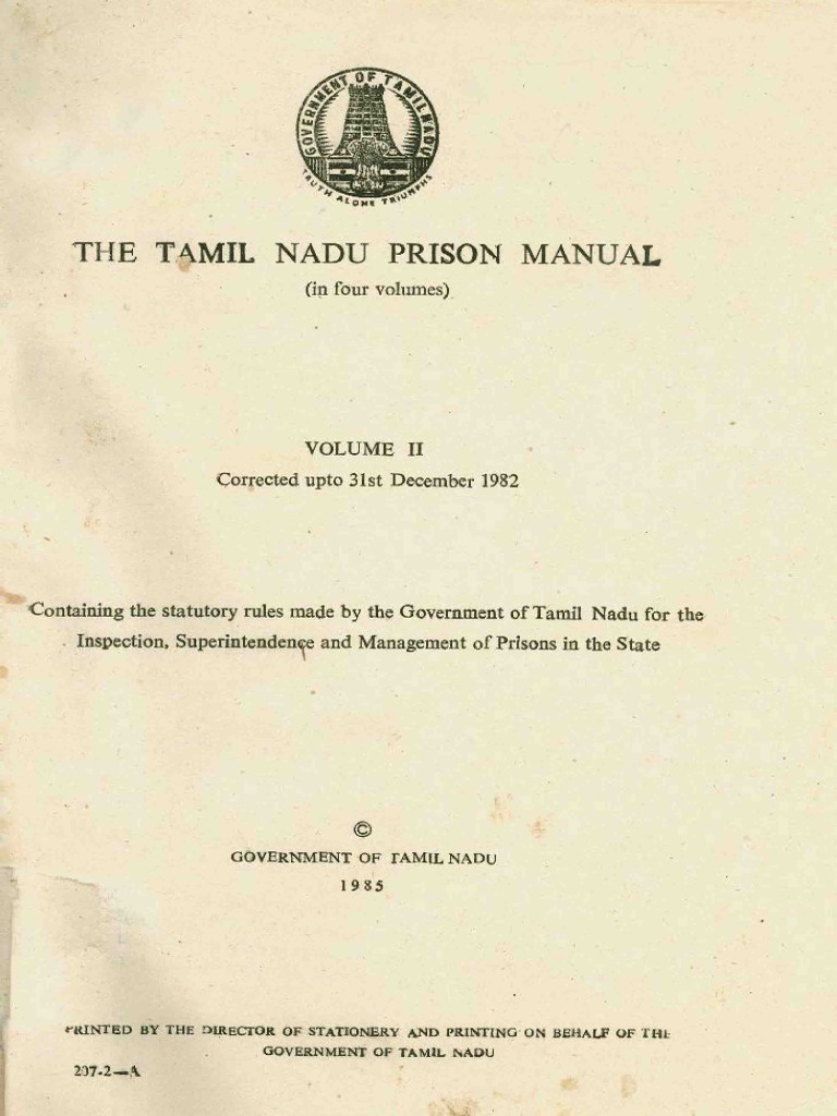 TAMIL NADU PRISON MANUAL - Updated PDF | PDF | Government Information ...