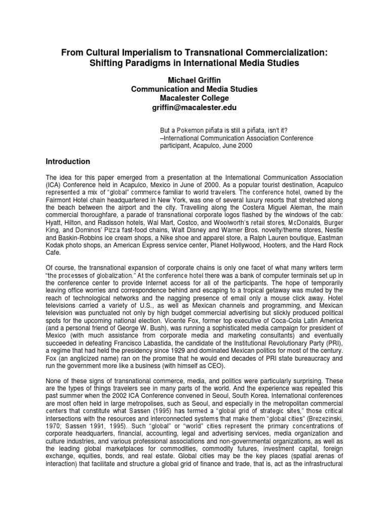 Cultural Commercialization in Media Studies | PDF | Globalization ...