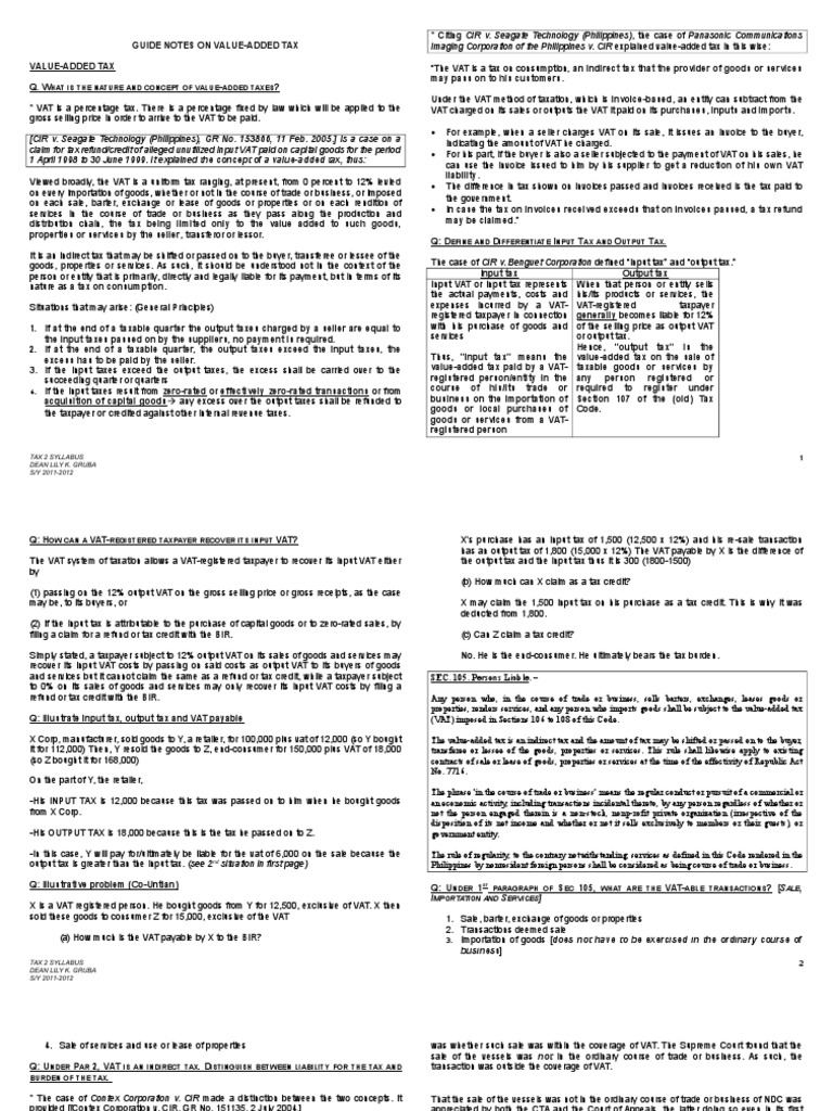 Notes On VAT | PDF | Value Added Tax | Indirect Tax