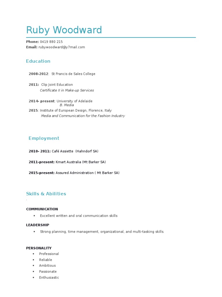 Ruby Woodward Resume 2016 | PDF | Career & Growth | Art