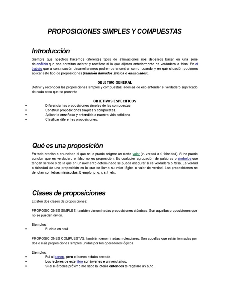 Proposiciones Simples y Compuestas | PDF | Proposición | Verdad