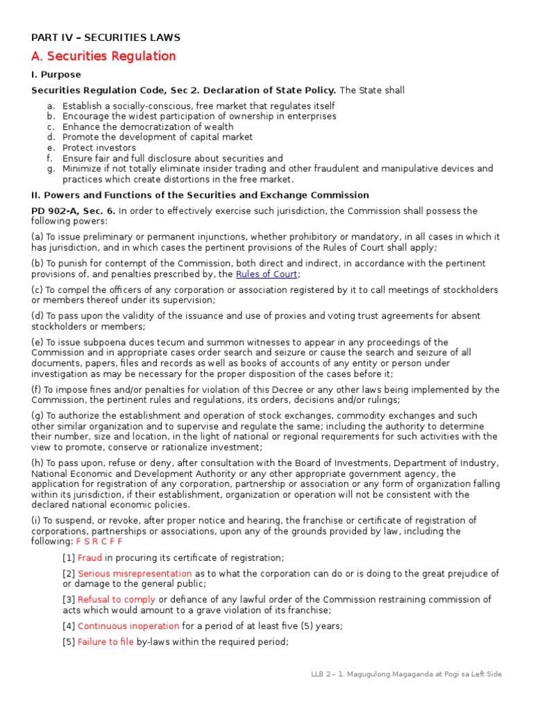 Overview of Securities Regulation Laws | PDF | Insider Trading ...
