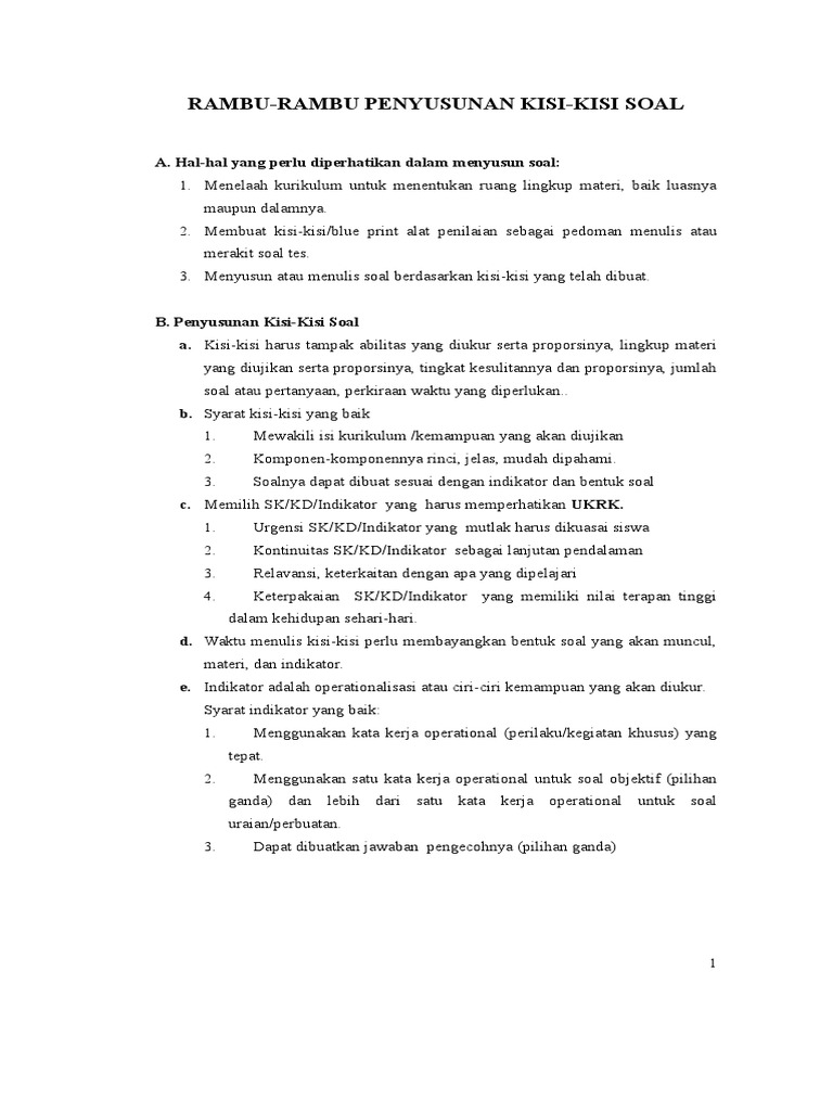 RAMBU-2 Kisi-Kisi Soal | PDF