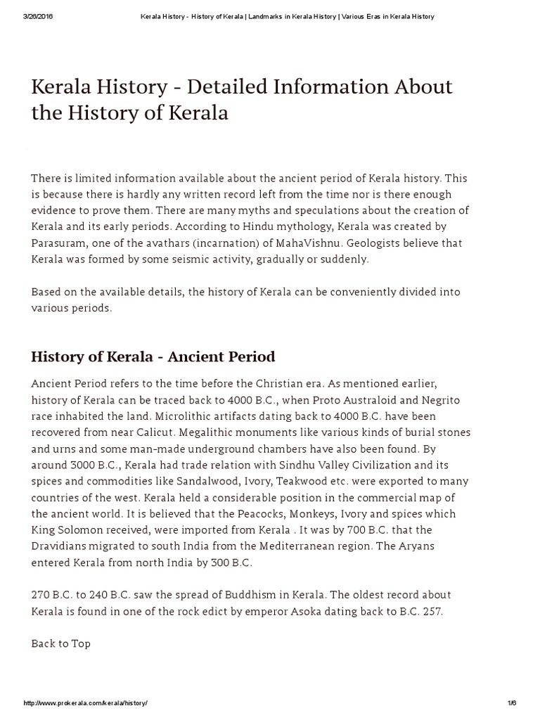 Kerala History - History of Kerala - Landmarks in Kerala History ...
