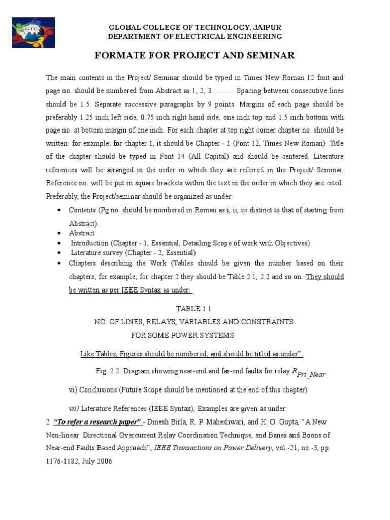 Formate For Project and Seminar | PDF | Ellipsis | Applied Mathematics