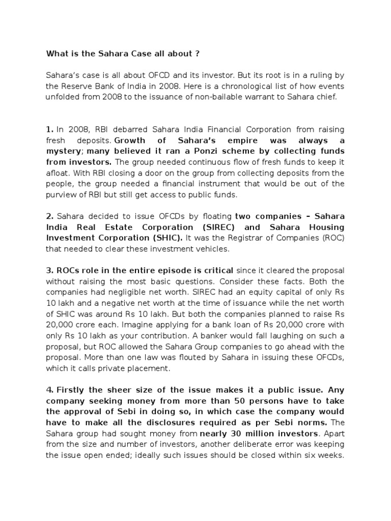 Sahara India Case Timeline and Impact | PDF | Government | Investing