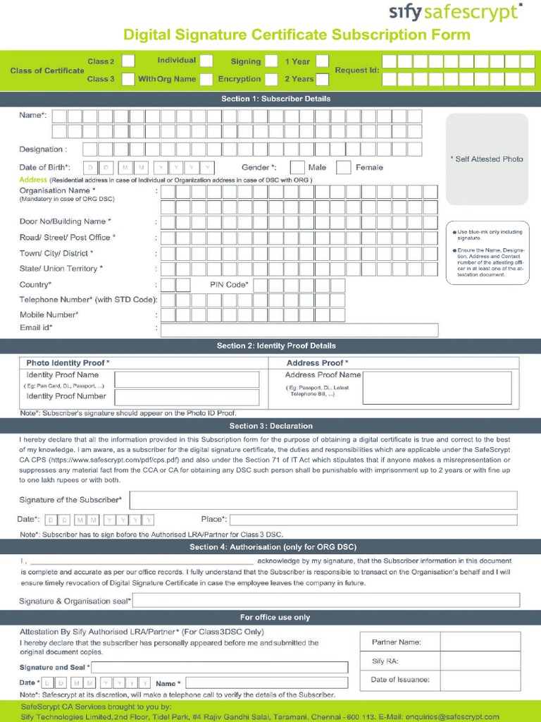 Di Gi Tal Si Gnature Certi Fi Cate Subscri Pti On Form | PDF | Identity ...